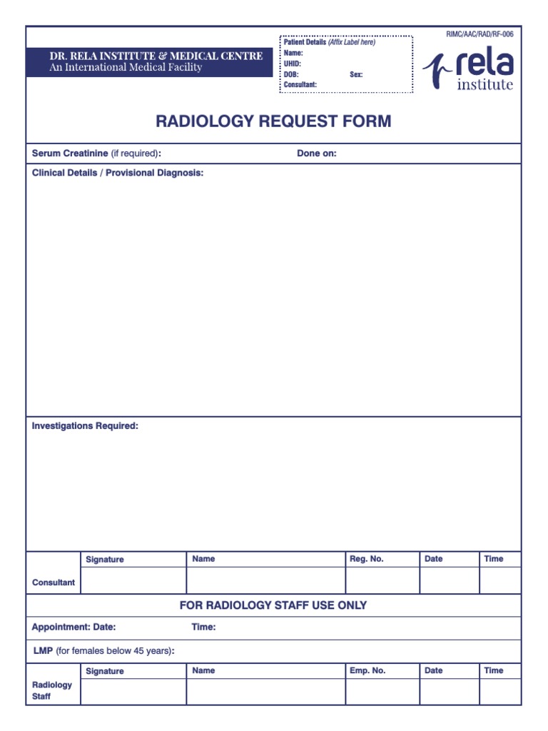 Radiology Request Form - CDR | PDF | Radiology | Clinical Medicine