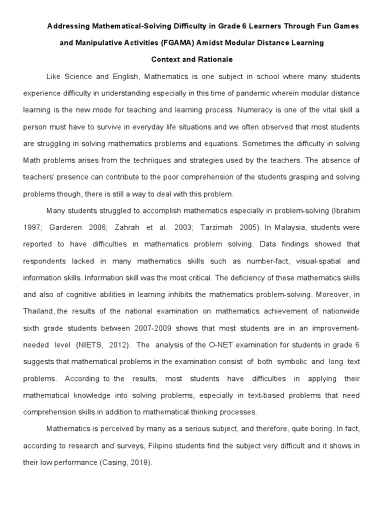 Context and Rationale | PDF | Learning | Mathematics