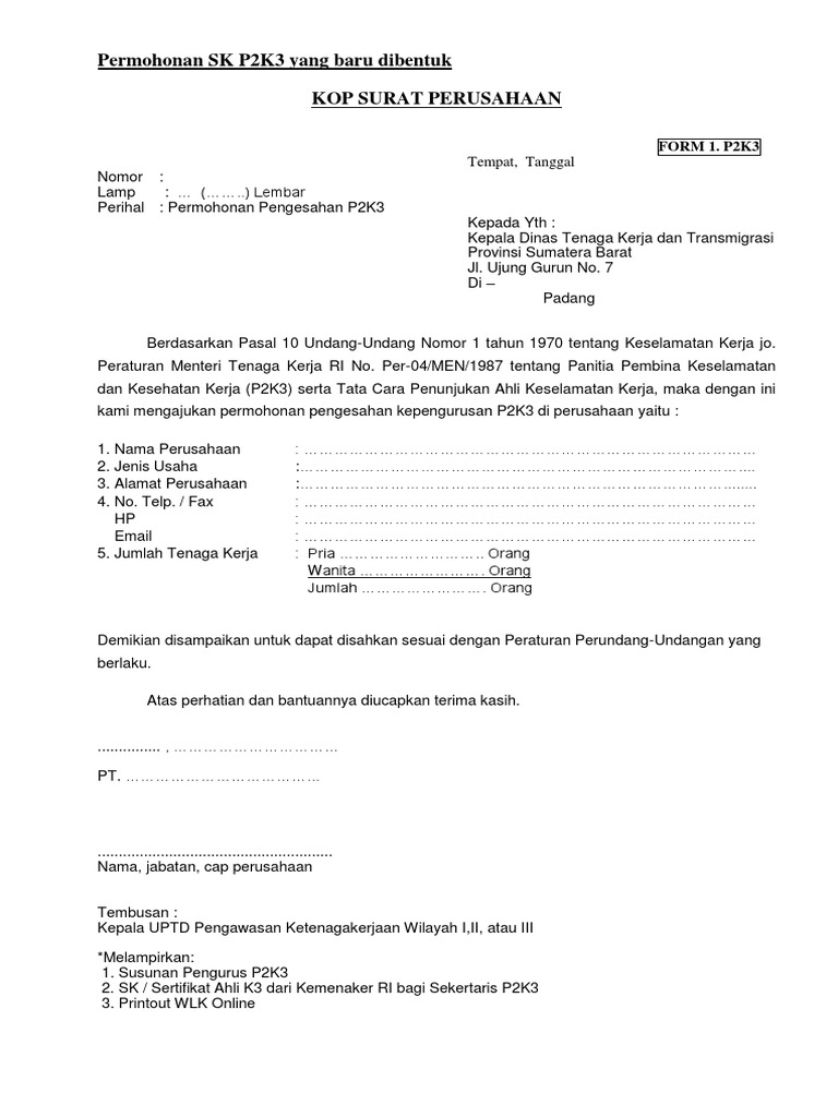 Permohonan SK P2K3 Baru dan Perubahan | PDF