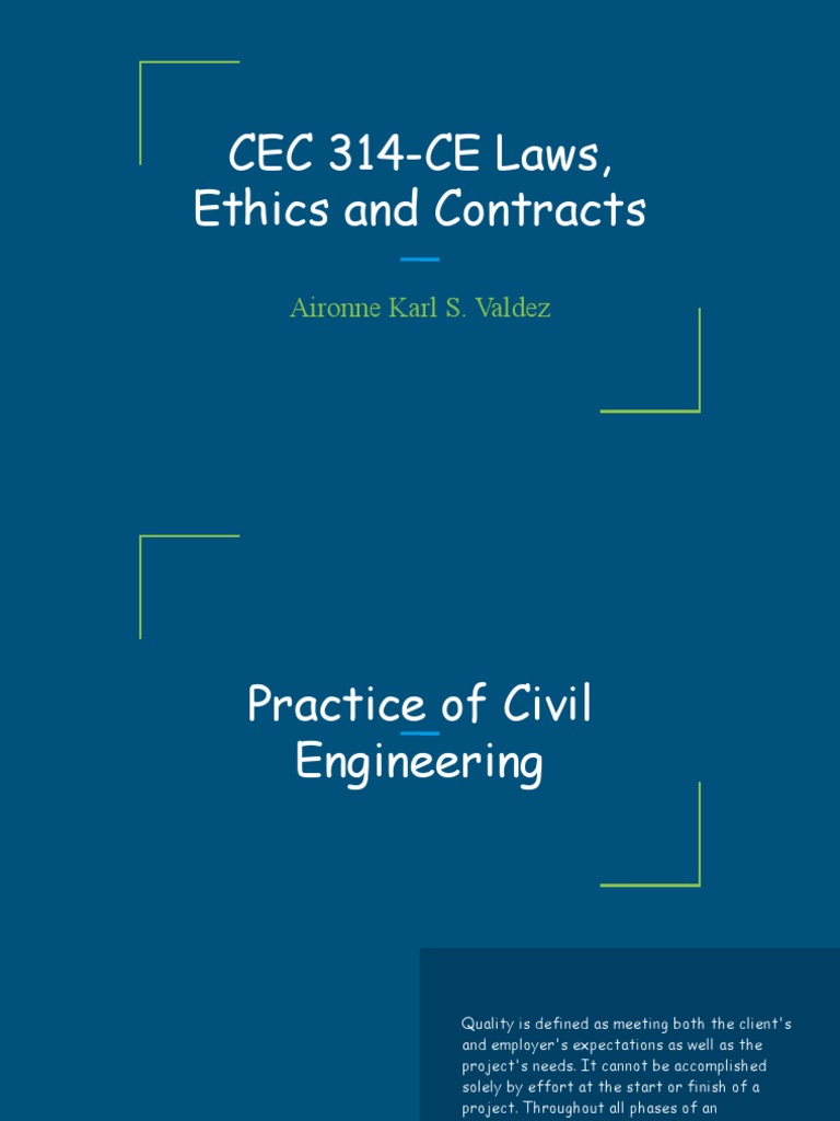 CEC 314-CE Laws, Ethics and Contracts: Aironne Karl S. Valdez | PDF ...