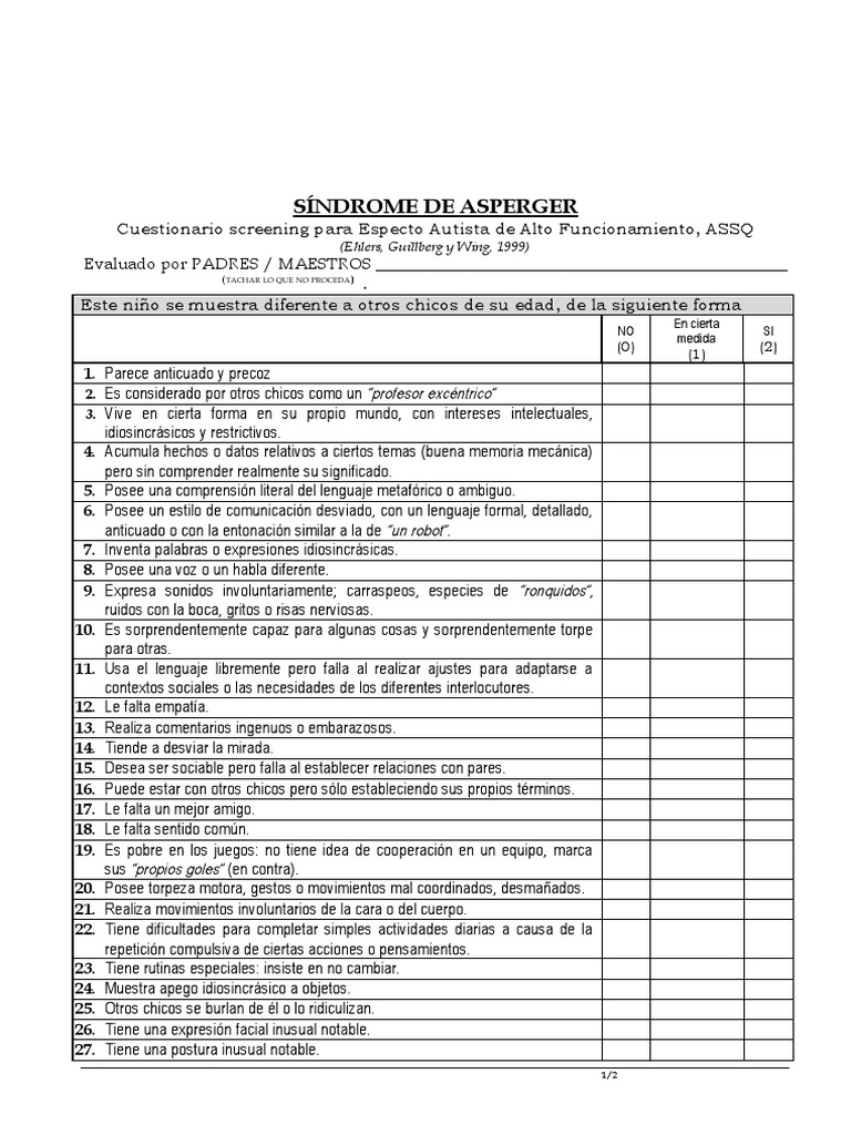 ASSQ-Cuestionario de Screening para Espectro Autista de Alto ...