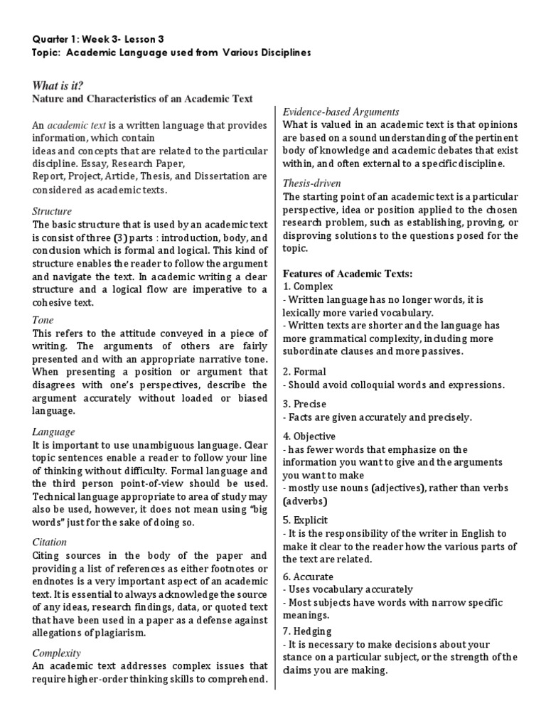Understanding Academic Language and Structure | PDF | Reading ...
