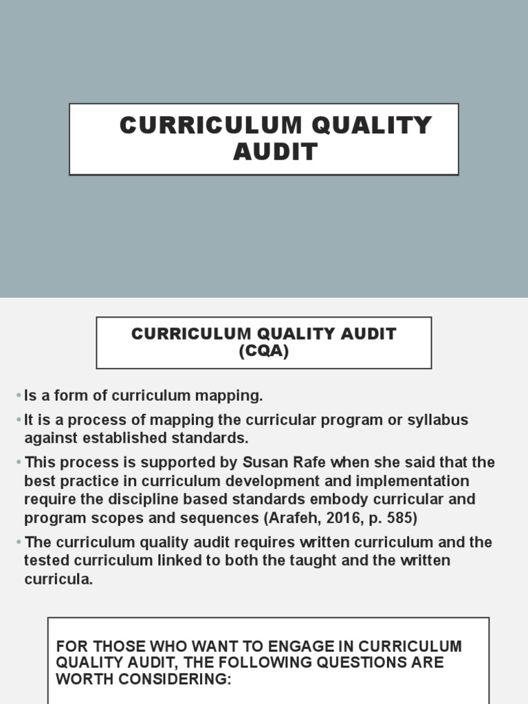 Curriculum Quality Audit Overview | PDF | Curriculum | Teaching