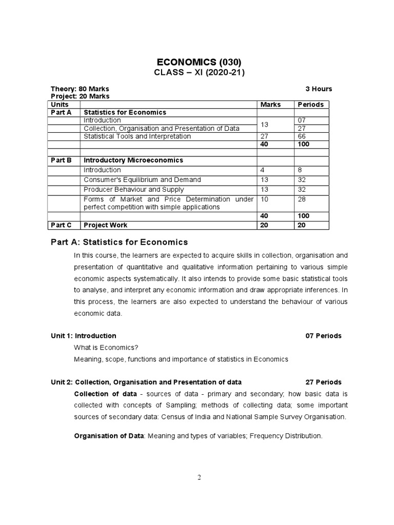 Class XI Economics Curriculum Overview | PDF | Supply (Economics) | Demand