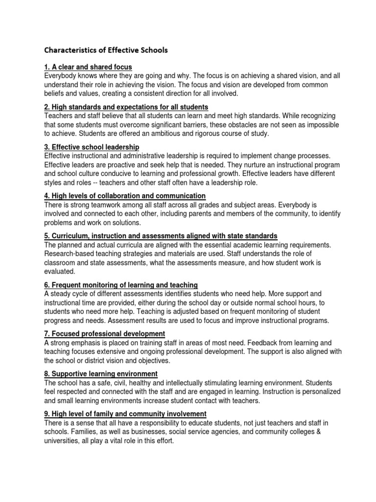 Seven Characteristics of Effective Schools | PDF | Educational ...
