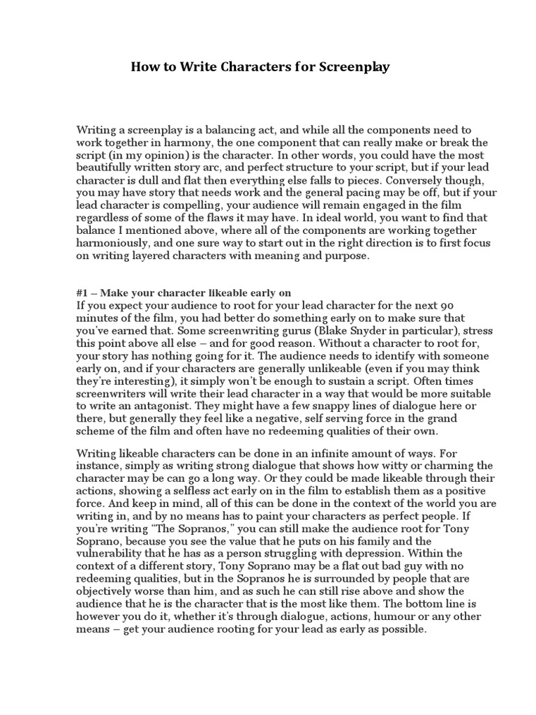 How To Write Characters For Screenplay | PDF | Screenplay | Narration