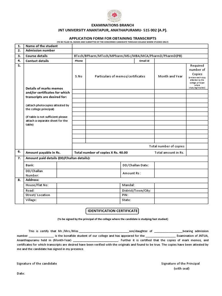 Examinations Branch JNT University Anantapur, Anathapuramu-515 002 (A.P ...