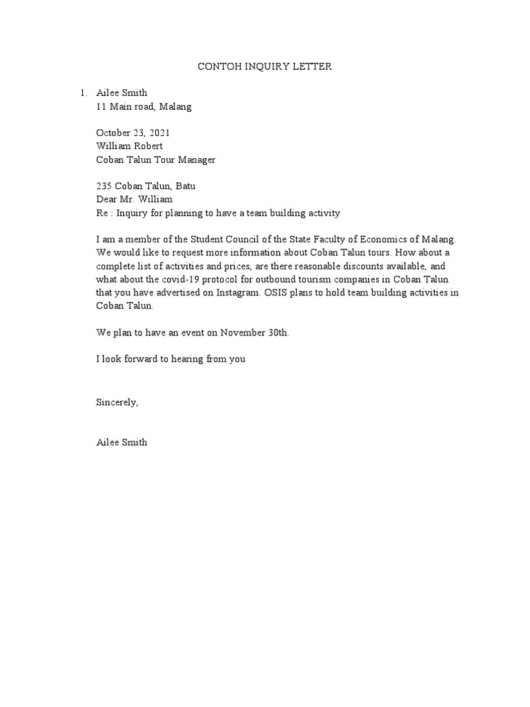 Contoh Inquiry Letter | PDF