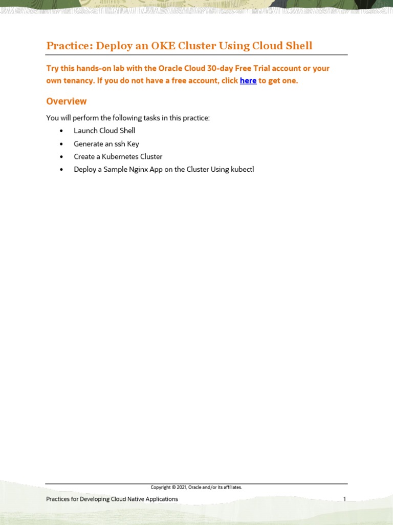 Practice: Deploy An OKE Cluster Using Cloud Shell | PDF | Command Line Interface | Shell (Computing)