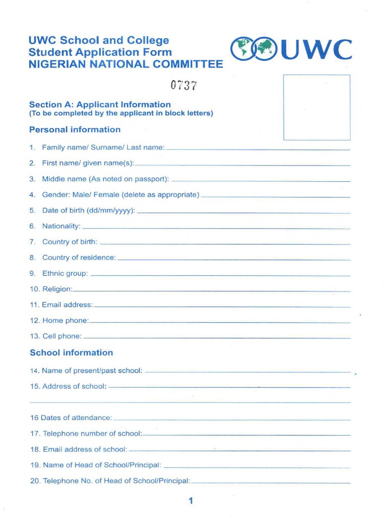 UWC Application Form | PDF | Self Employment | Small Business ...