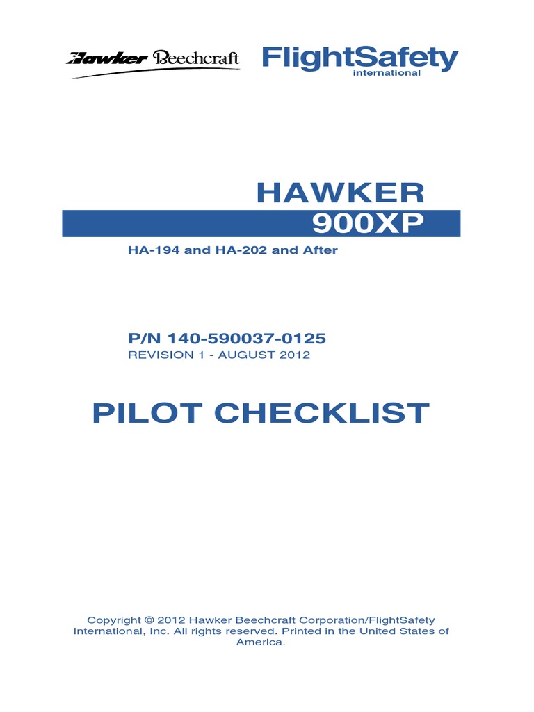 Pilot Checklist Hakwer 900XP HA202 | PDF | Landing Gear | Federal ...
