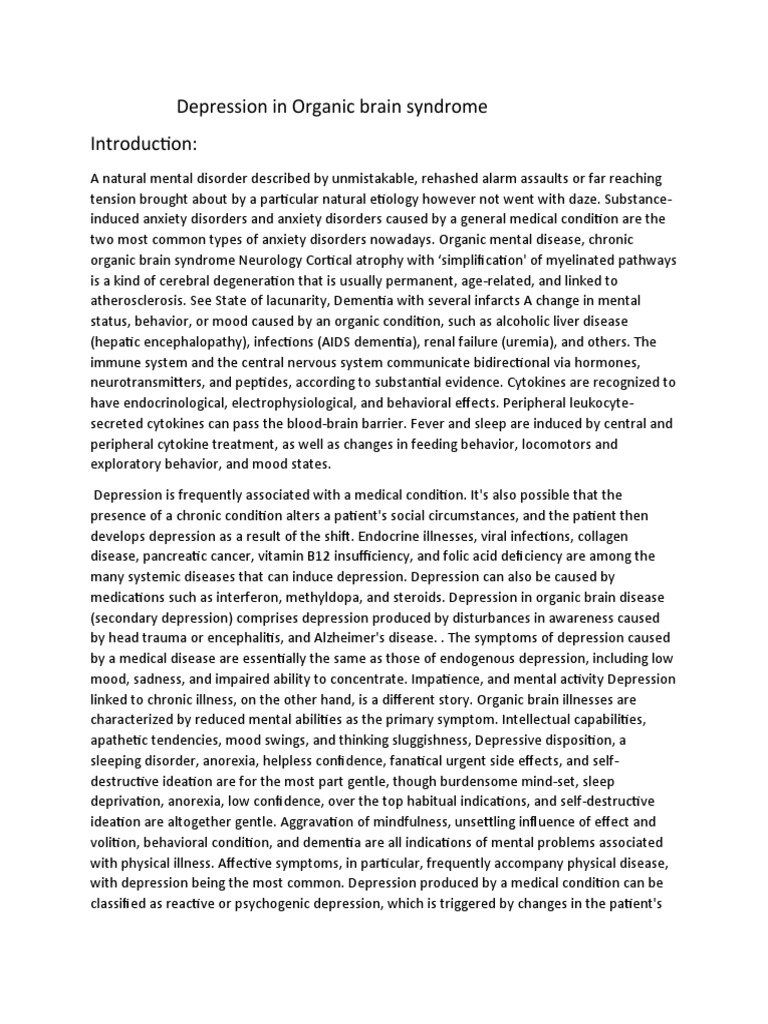 Organic Brain Syndrome | PDF | Antidepressant | Major Depressive Disorder