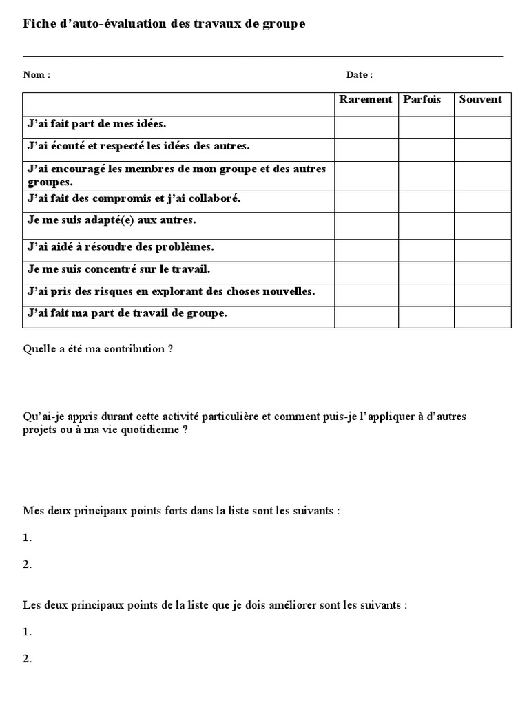 Fiche D'auto Évaluation | PDF