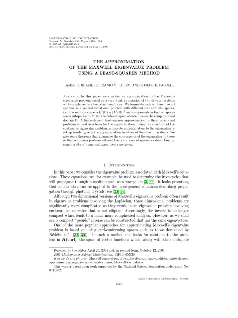 The Approximation of The Maxwell Eigenvalue Problem Using A Least-Squares Method | PDF ...