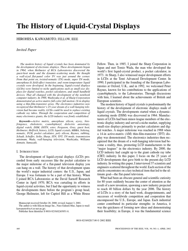 The History of Liquid-Crystal Displays: Hirohisa Kawamoto | PDF ...
