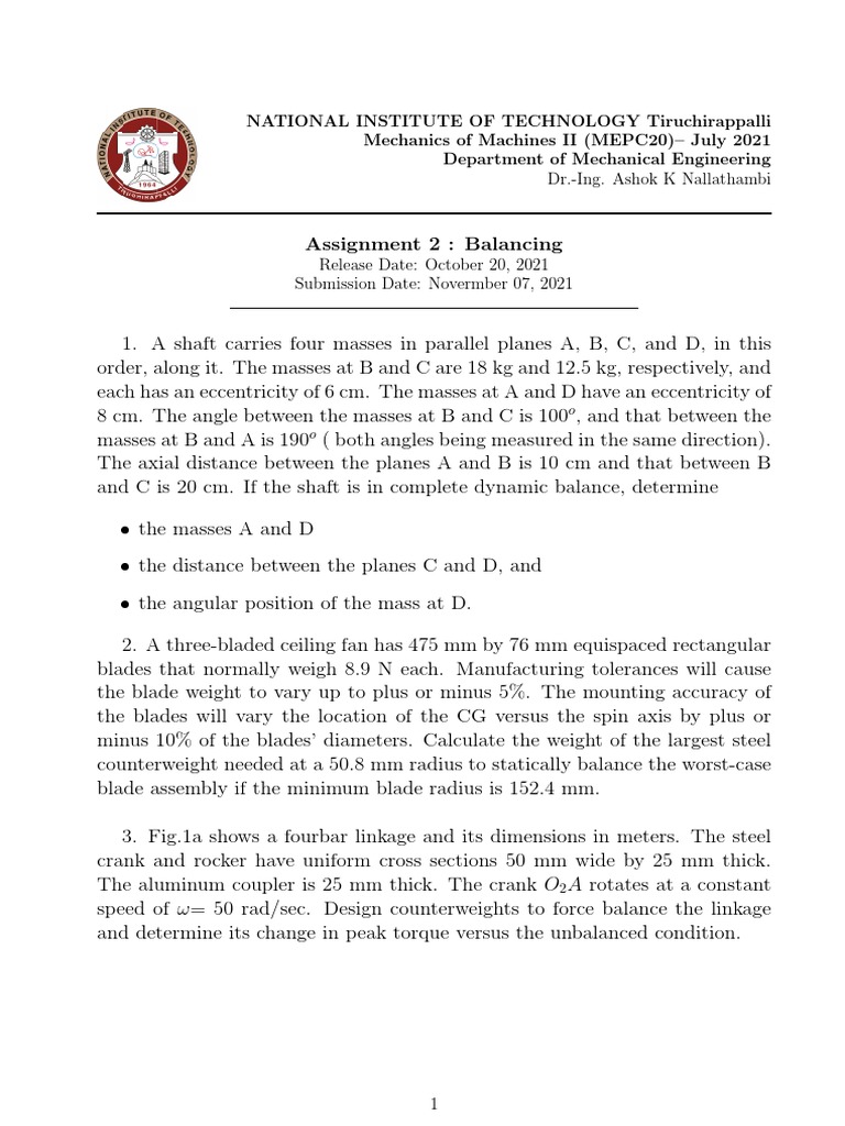 Mom Assignment 2 | PDF | Rotation Around A Fixed Axis | Mechanical Engineering