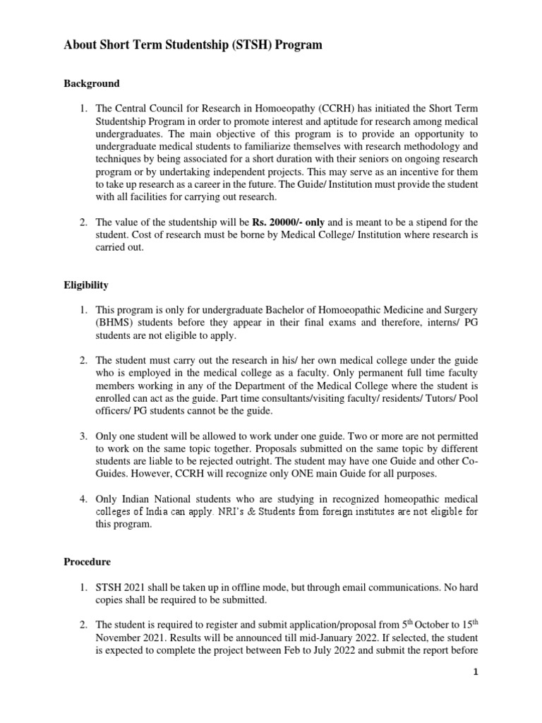 Short Term Studentship Program for BHMS | PDF | Medical School ...