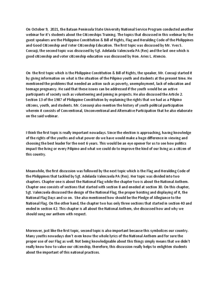 NSTP Reflection | PDF | Citizenship | Government