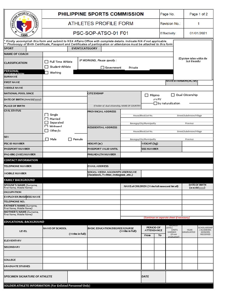 Athletes Profile Form 2021 Final | PDF | Government | Government And ...