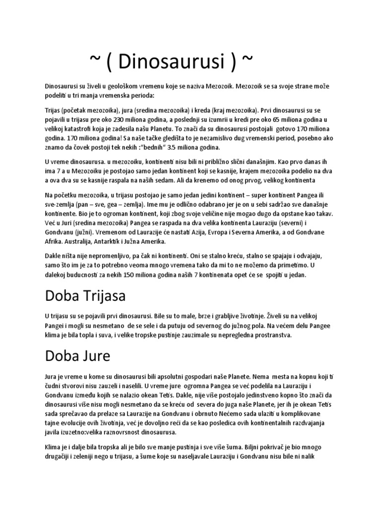 Dinosaurusi, Domaci Rad, Geografija, Vuk Cakarevic, G11 | PDF