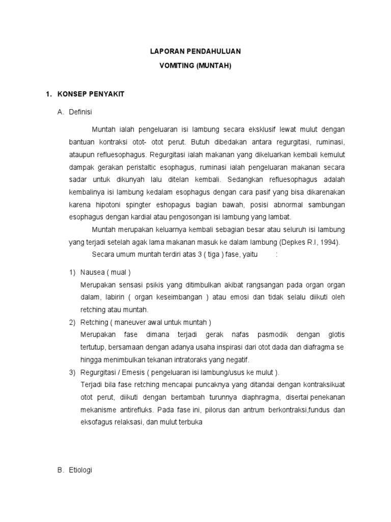 Laporan Pendahuluan Vomiting | PDF