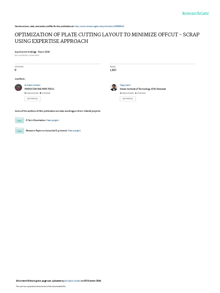 Optimization of Plate Cutting Layout To | PDF | Art | Computers