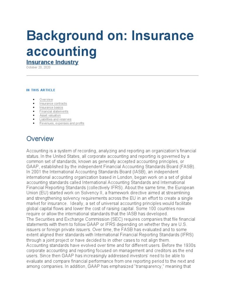 Insurance Accounting Basics - Asset Valuation, Liabilities, Revenues ...