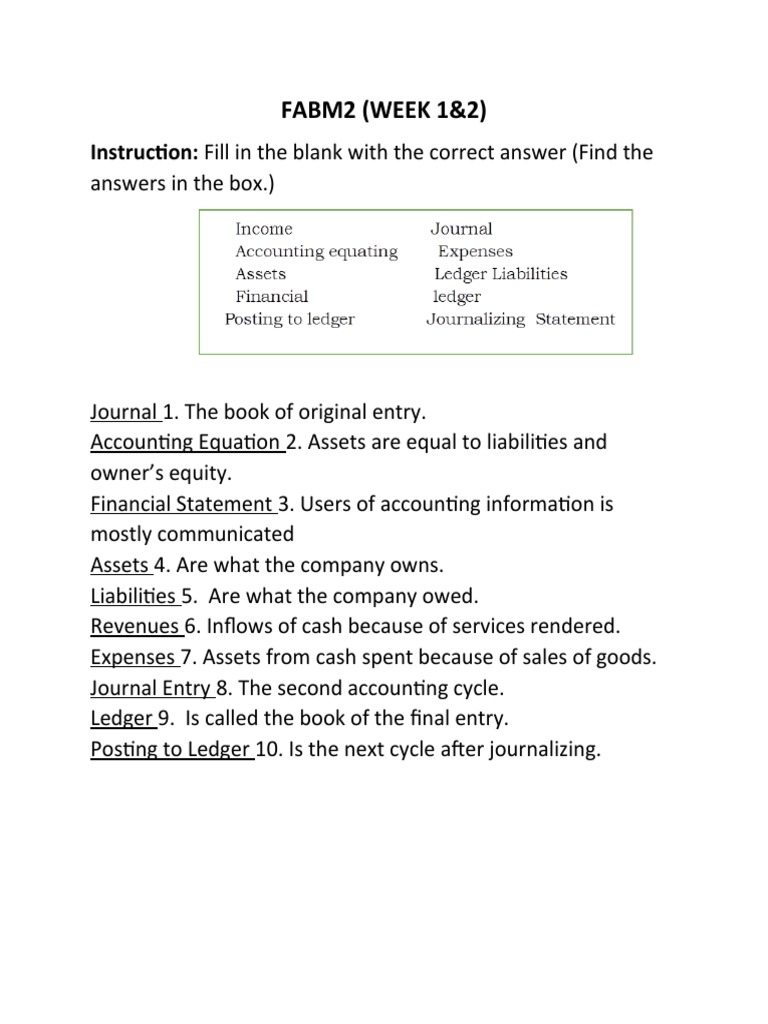 Fabm2 Worksheet Week 1&2 | PDF | Finance & Money Management