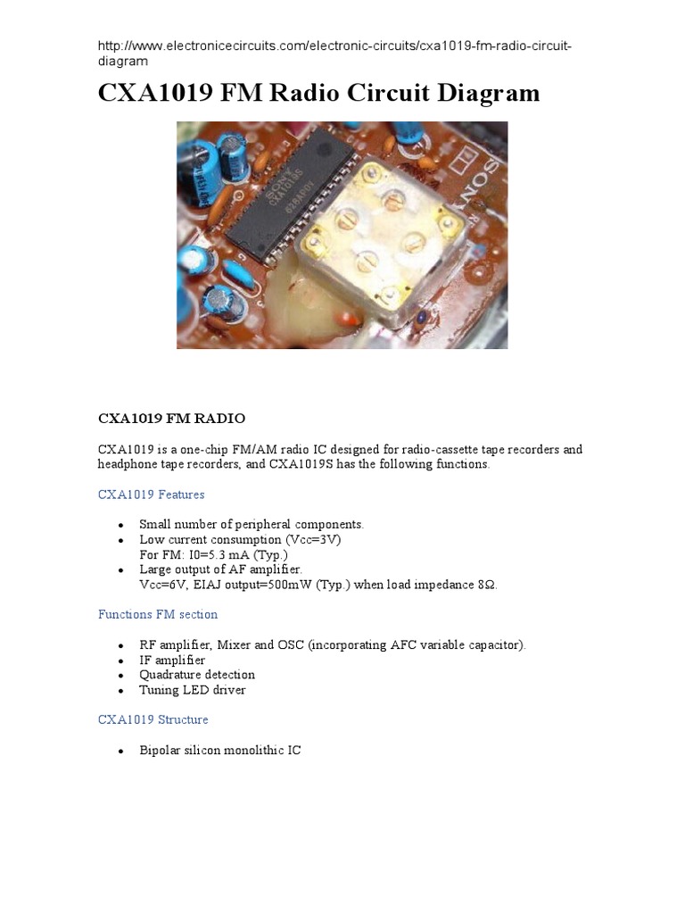 CXA1019 FM Radio Circuit Diagram | PDF | Amplifier | Capacitor