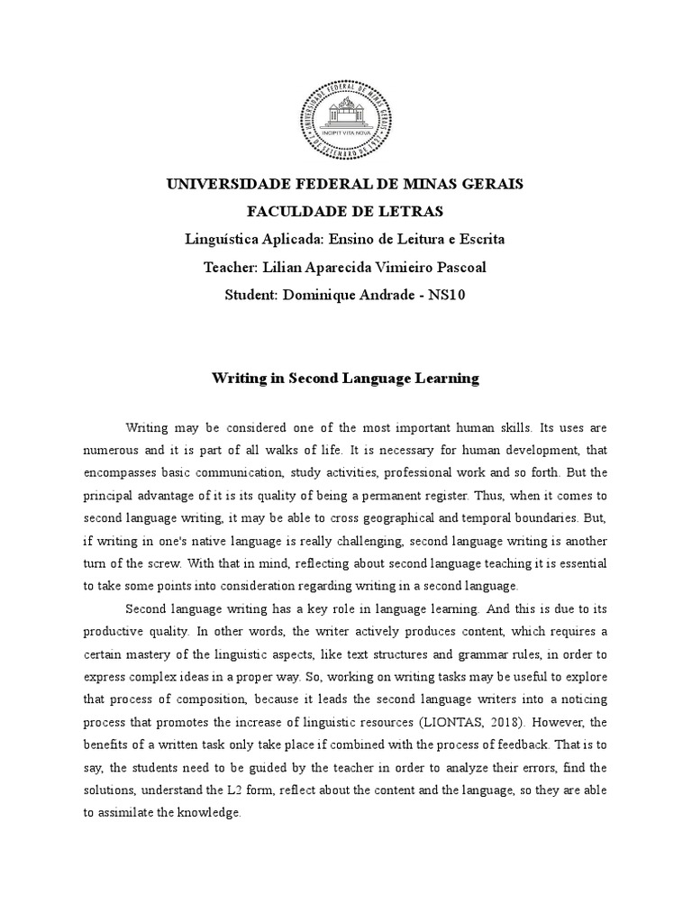 Writing In Second Language Pdf Second Language Acquisition Second