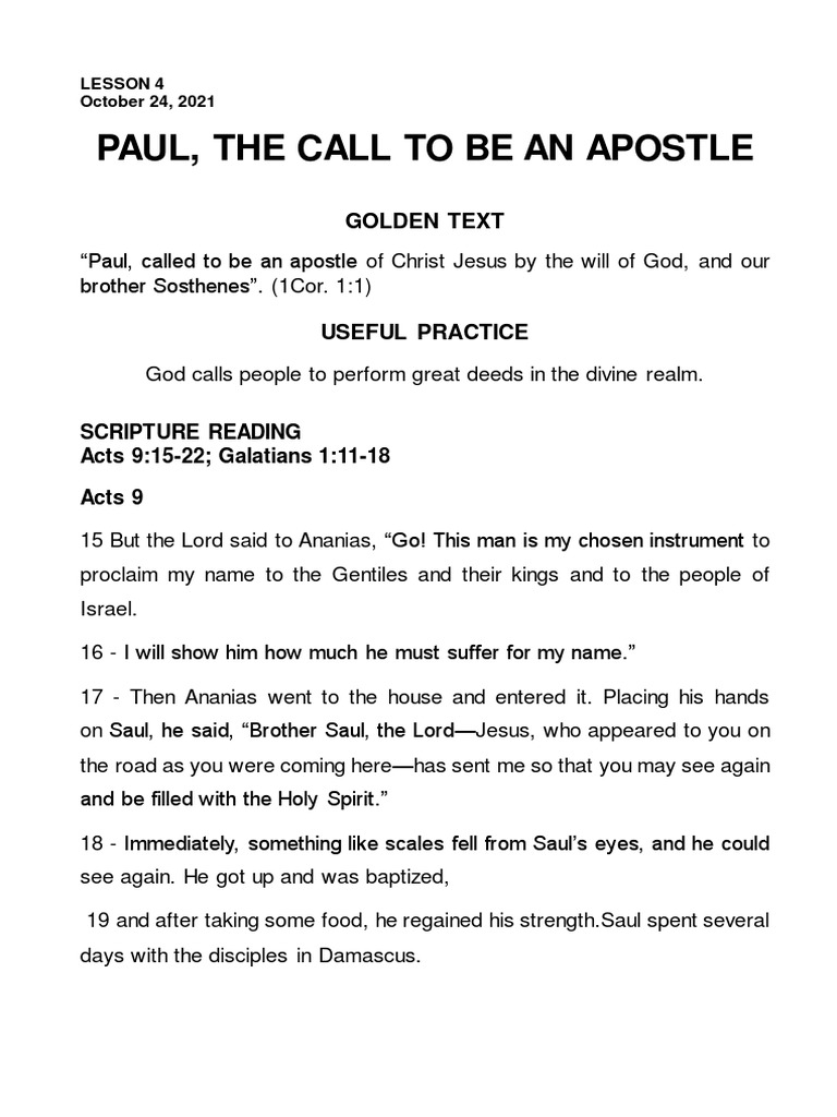 Lesson 4, October 24, 2021 | PDF | Paul The Apostle | Acts Of The Apostles