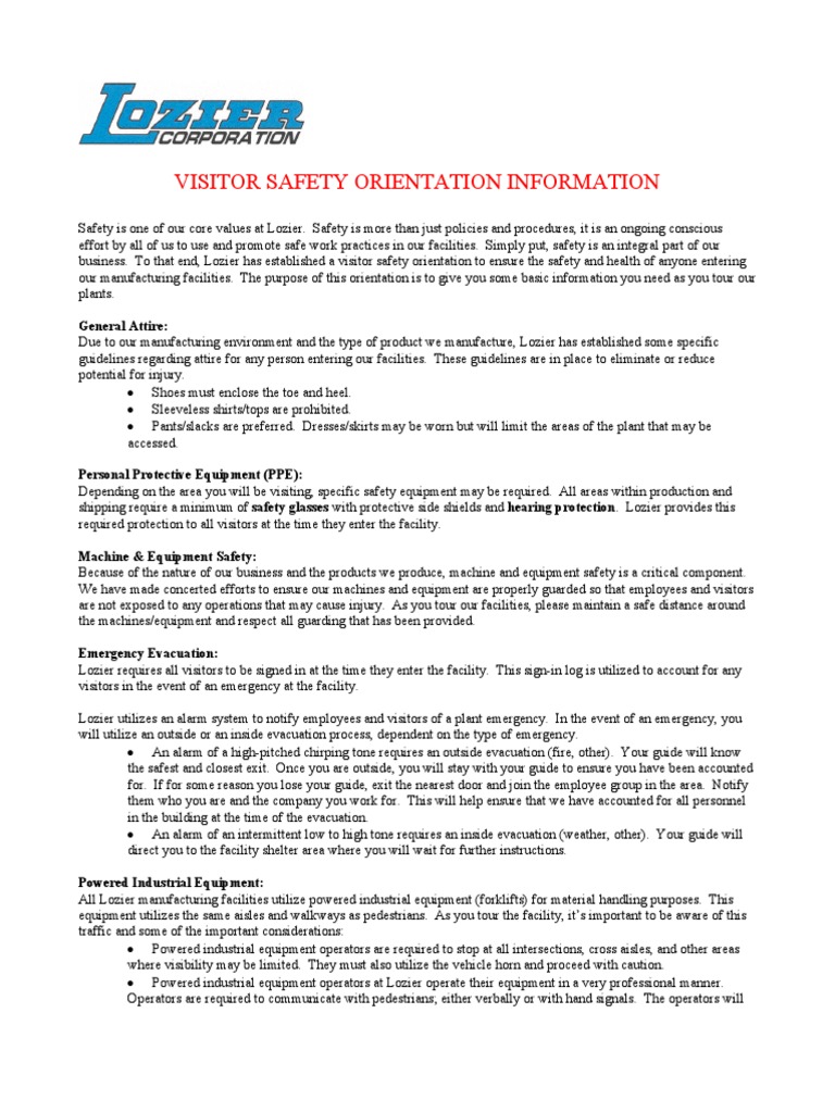 Visitor Safety Orientation Guidelines | PDF | Personal Protective ...