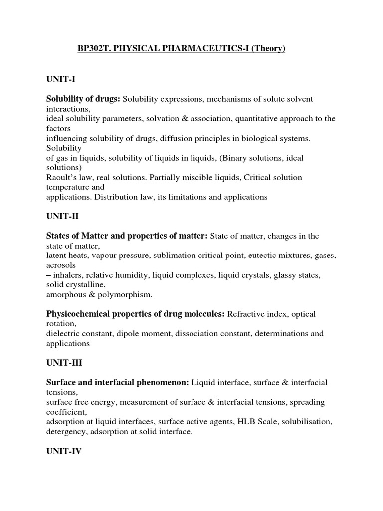 Physical Pharmaceutics-I Syllabus | PDF | Solubility | Solution