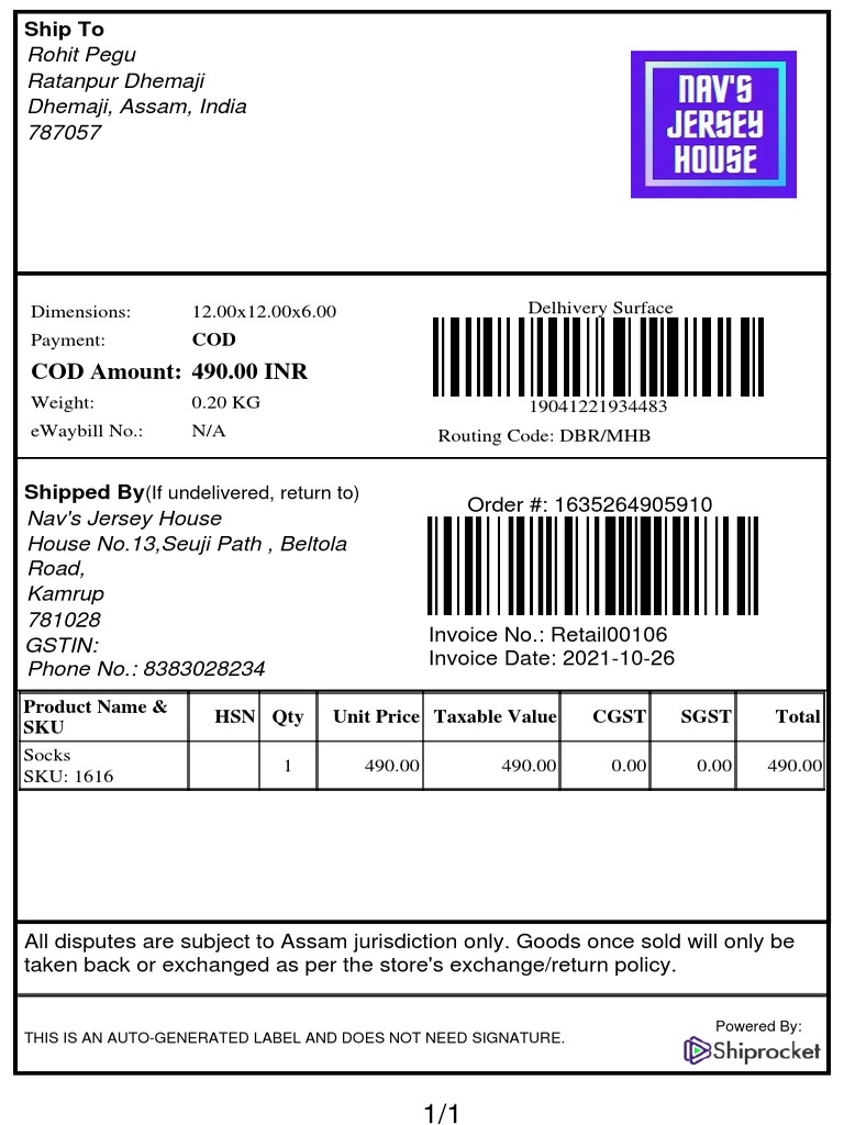 Order Invoice for Socks Purchase | PDF