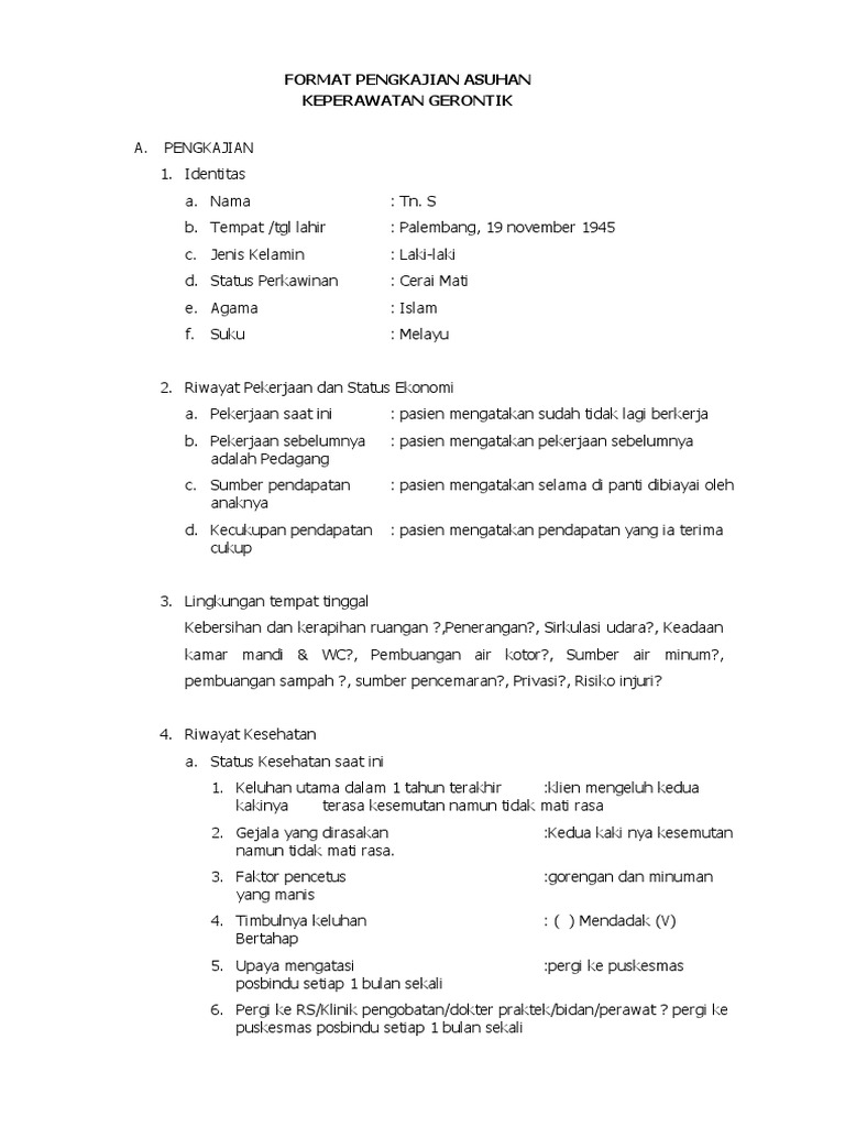 Format Pengkajian Asuhan Keperawatan Gerontik Kel 2 | PDF