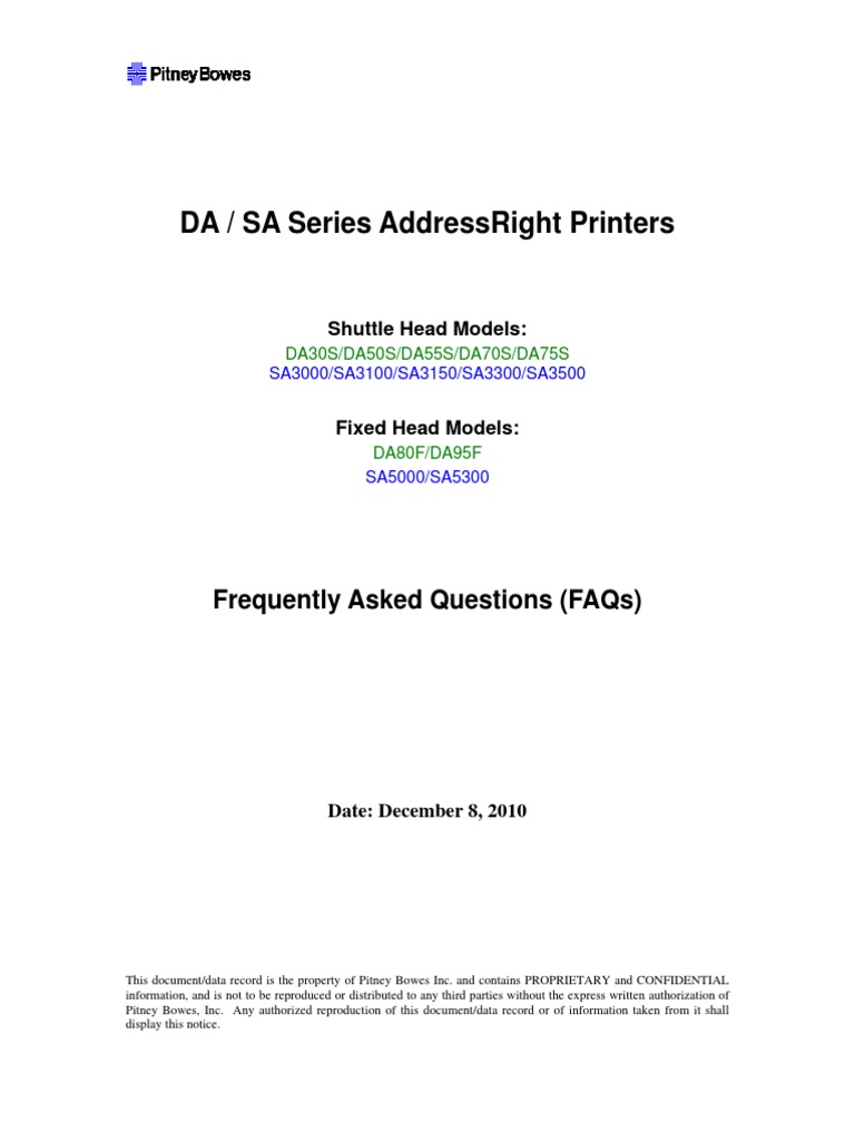 DA-SA Series AddressRight Printers-Service FAQs | PDF | Menu | Printer ...