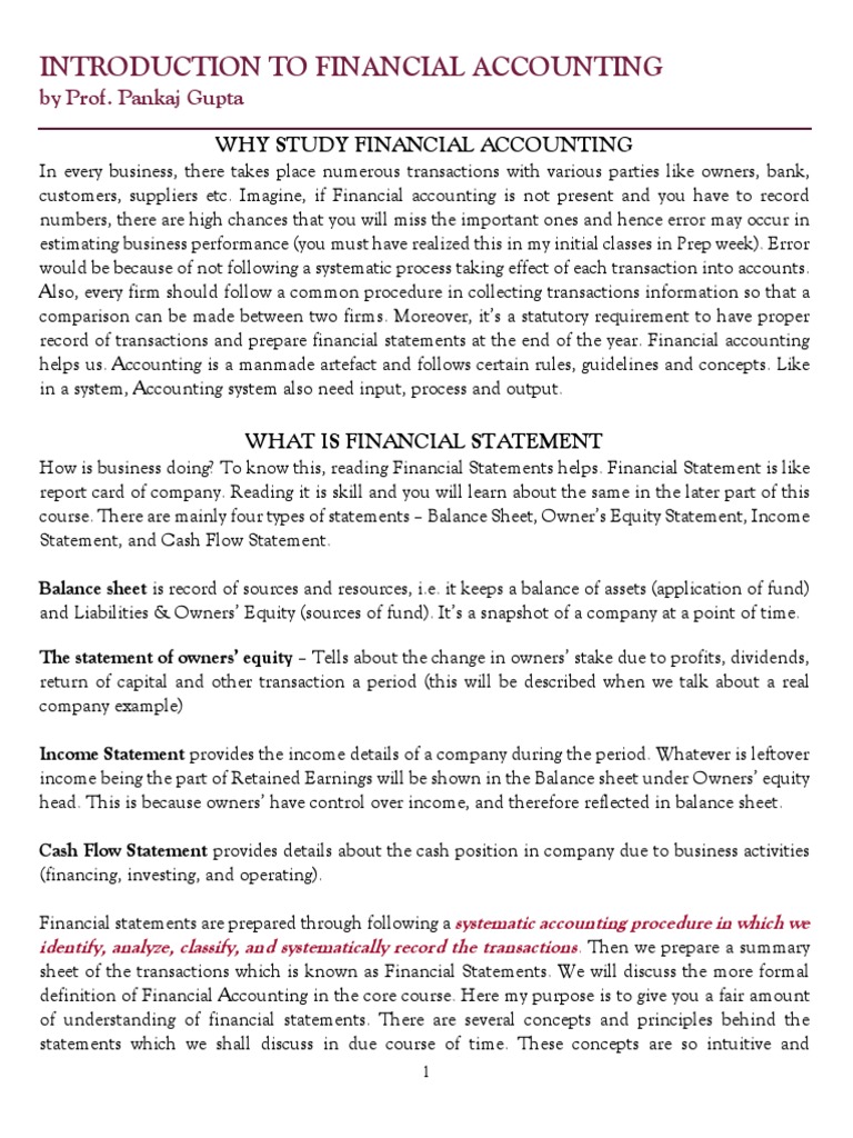 Notes On Financial Accounting | PDF | Debits And Credits | Balance Sheet