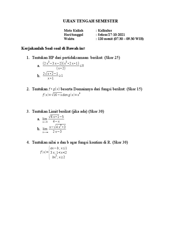 Soal UTS Kalkulus I | PDF | Metode & Bahan Ajar