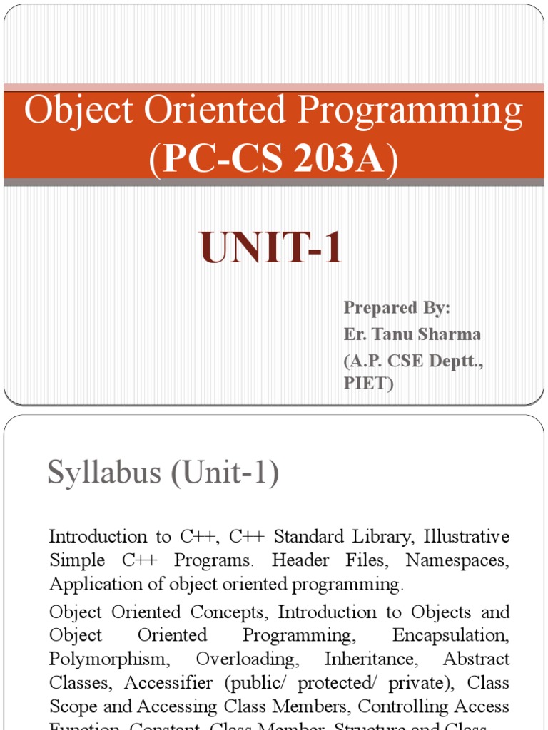 OOP Unit-I (Complete) | PDF | Subroutine | C++