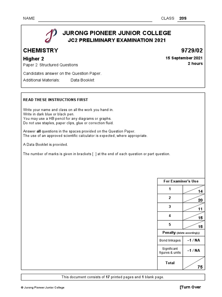 JPJC H2 Chemistry P2 QP | Download Free PDF | Chlorofluorocarbon ...