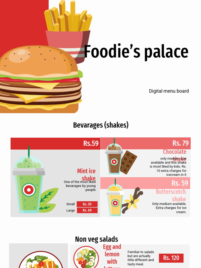 Foodie's Palace Menu | PDF | Hamburgers | Salad