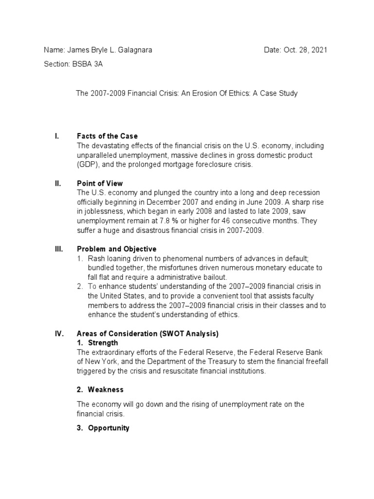 Case Study | PDF | Financial Crises | Financial Crisis Of 2007–2008
