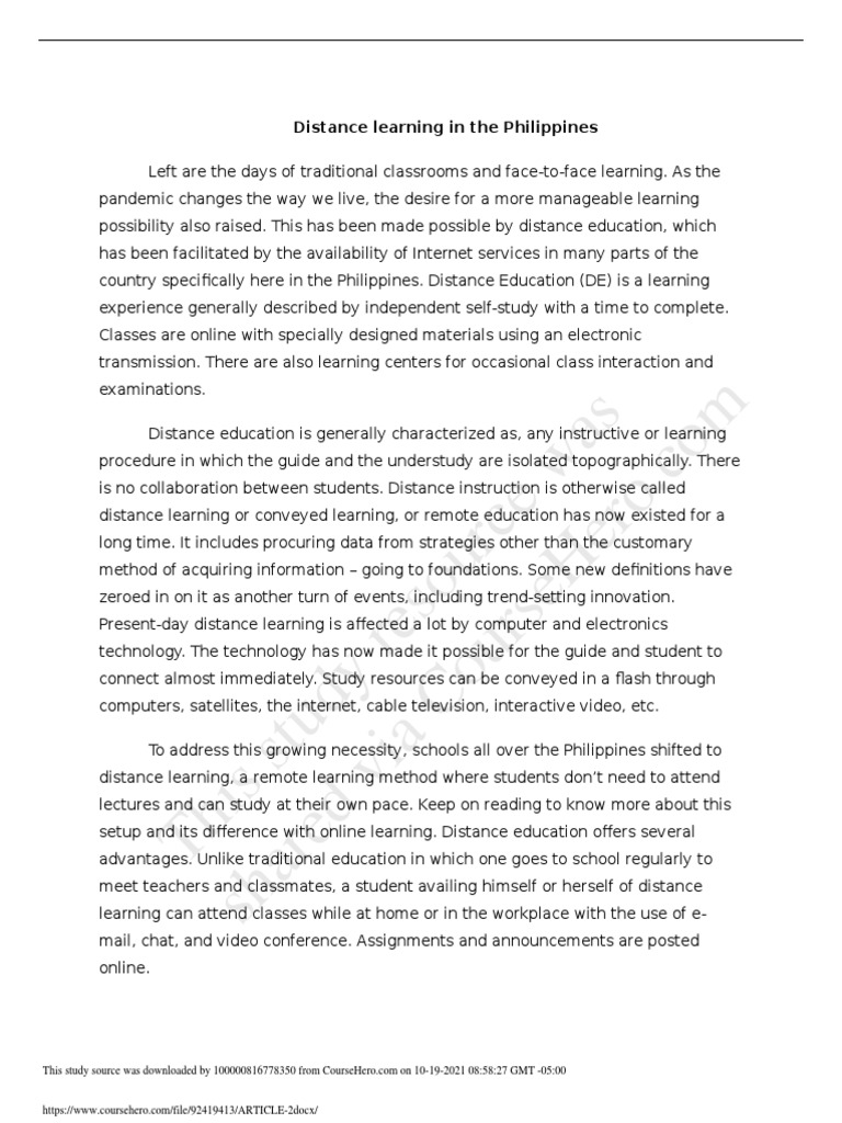 This Study Resource Was: Distance Learning in The Philippines | PDF ...
