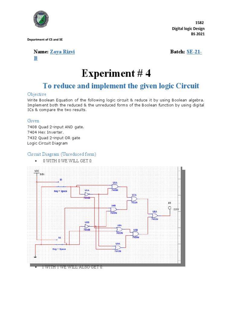 DLD-Lab Session4-Zoya Rizvi | PDF | Boolean Algebra | Teaching Mathematics