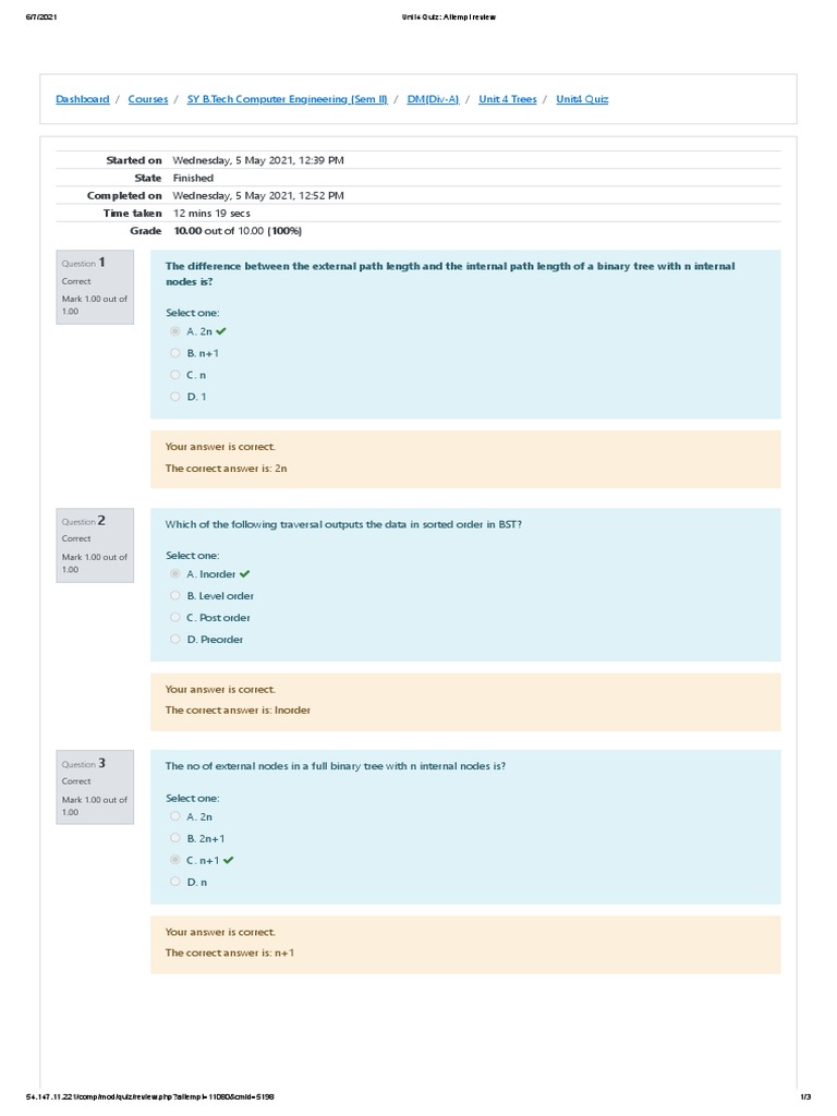 Unit4 Quiz - Attempt Review | PDF | Theoretical Computer Science ...