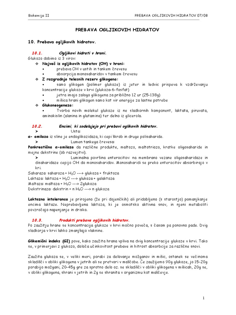 Prebava Ogljikovih Hidratov | PDF