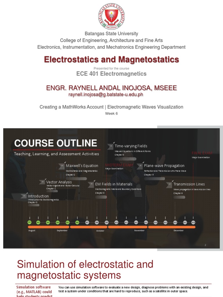 (ECE 401) Electrostatics and Magnetostatics - Week 6 | PDF | Simulation | Matlab