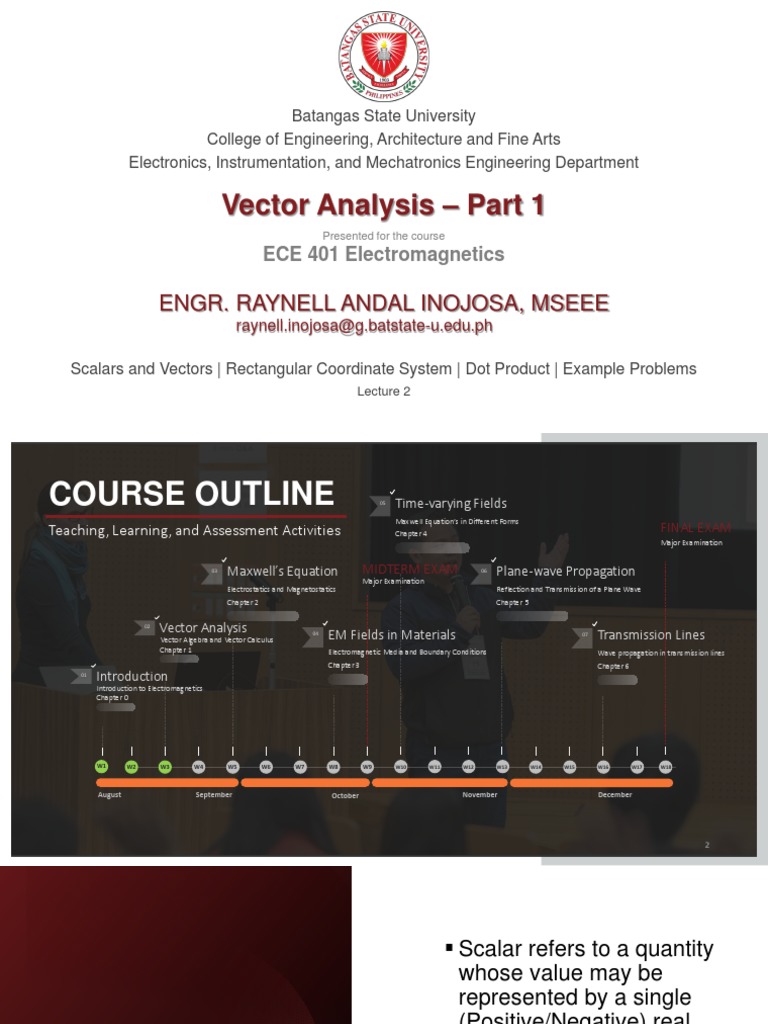 Vector Analysis - Part 1: Engr. Raynell Andal Inojosa, Mseee | PDF | Euclidean Vector ...