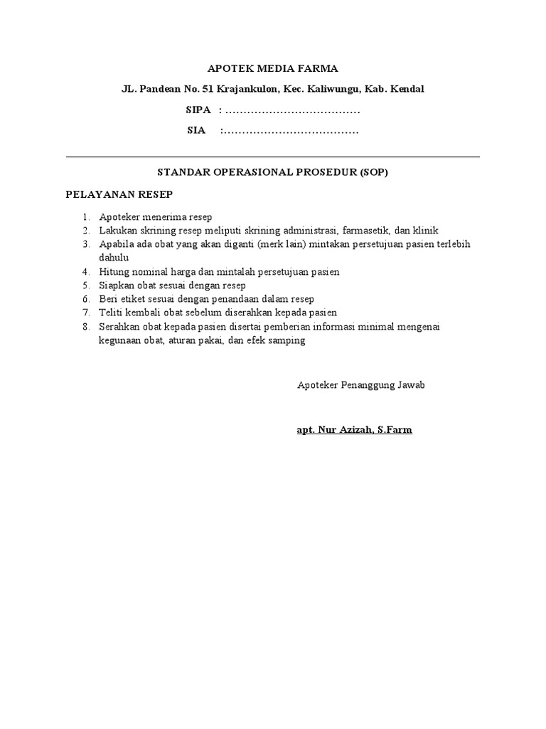 Standar Operasional Prosedur Apotek Pdf