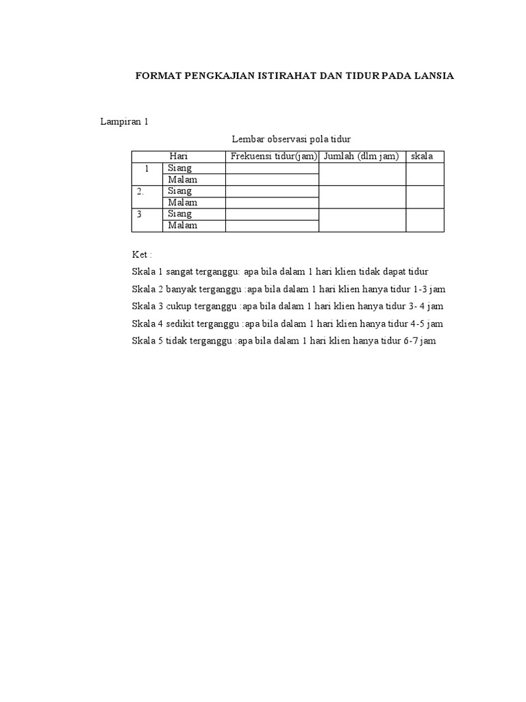 Kel 1 - Format Pengkajian Istirahat&tidur - Kep. Gerontik - 4B | PDF